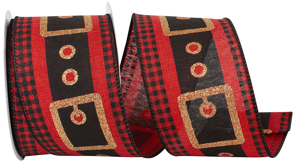 The Holiday Aisle® 2-1/2"X10yd Red/Black Santas Belt Glitter Linen ...