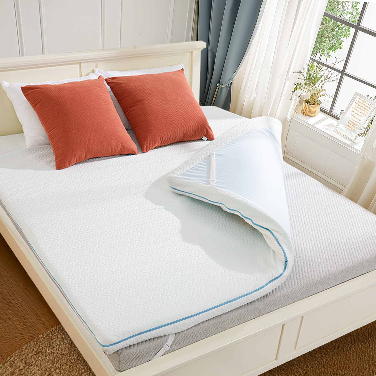 Furnimics 2" Medium Cooling Gel Memory Foam Mattress Topper Coat Cover ...