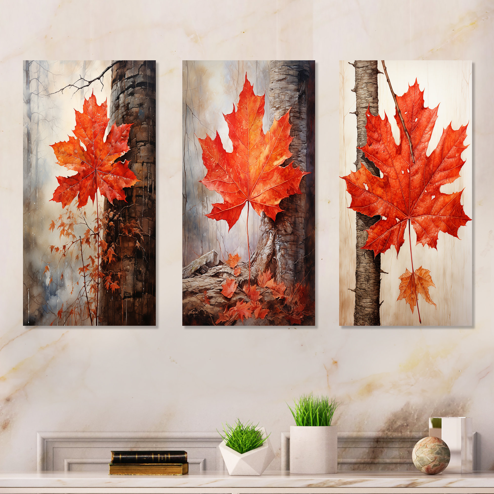 Lark Manor™ Maples Mark Autum Red - Tree Maple Wall Art Living Room Set ...