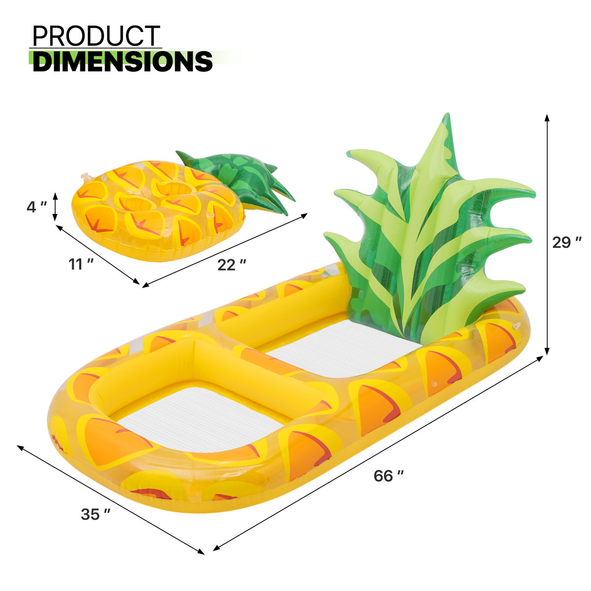 MoNiBloom 3-in-1 PVC Inflatable Pool Floats, Pineapple Pool Raft with ...