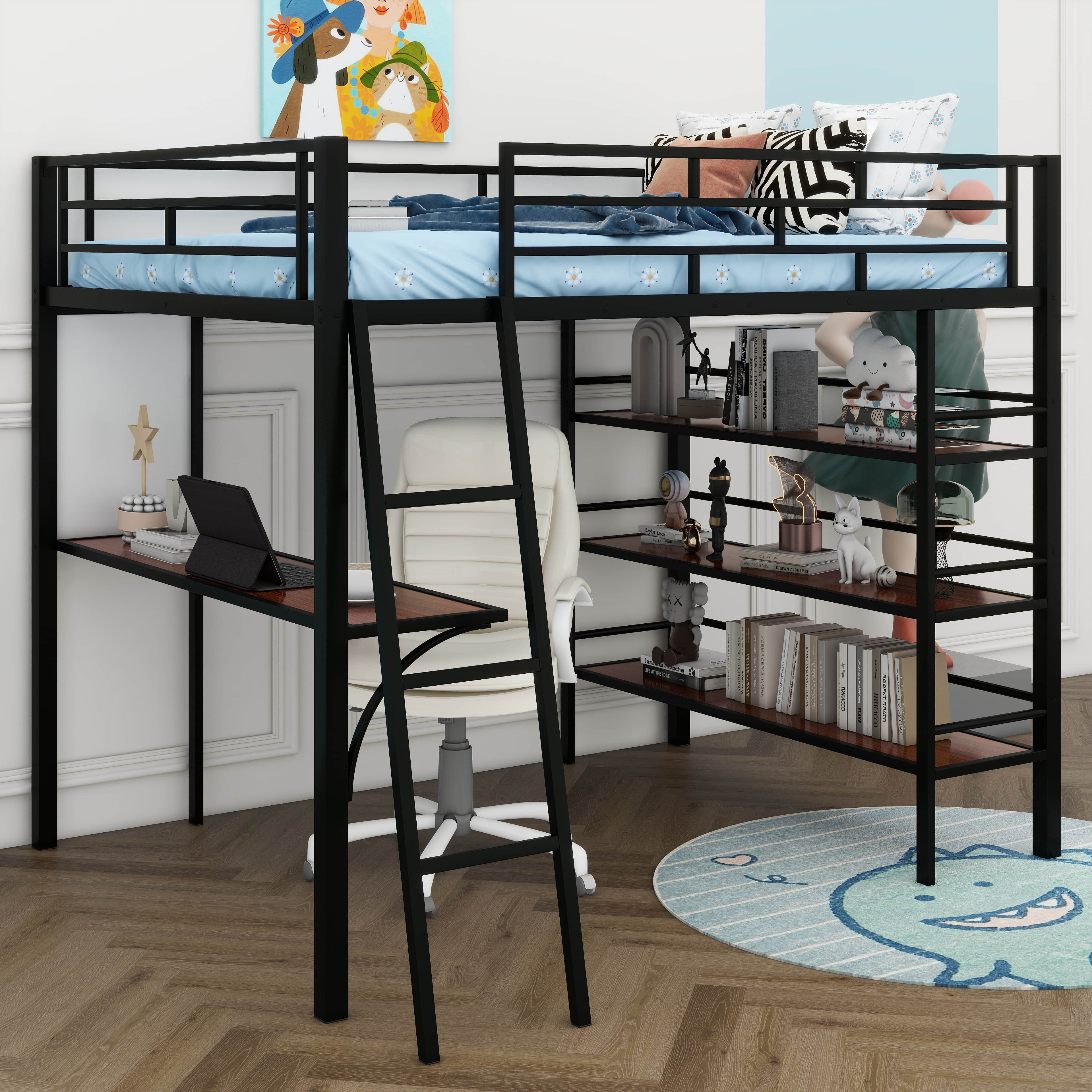 Mason & Marbles A Full-Sized Metal Loft Bed, Boasting Three Levels Of ...