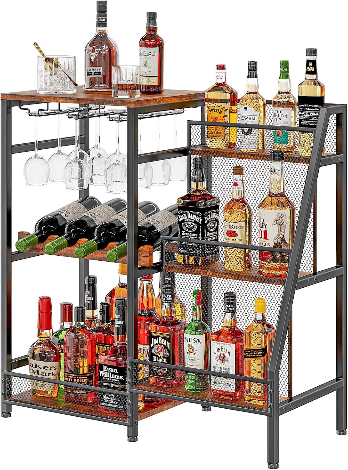 Latitude Run® Mini Bar Table 3-Tier Trapezoidal Liquor Bottle Display ...