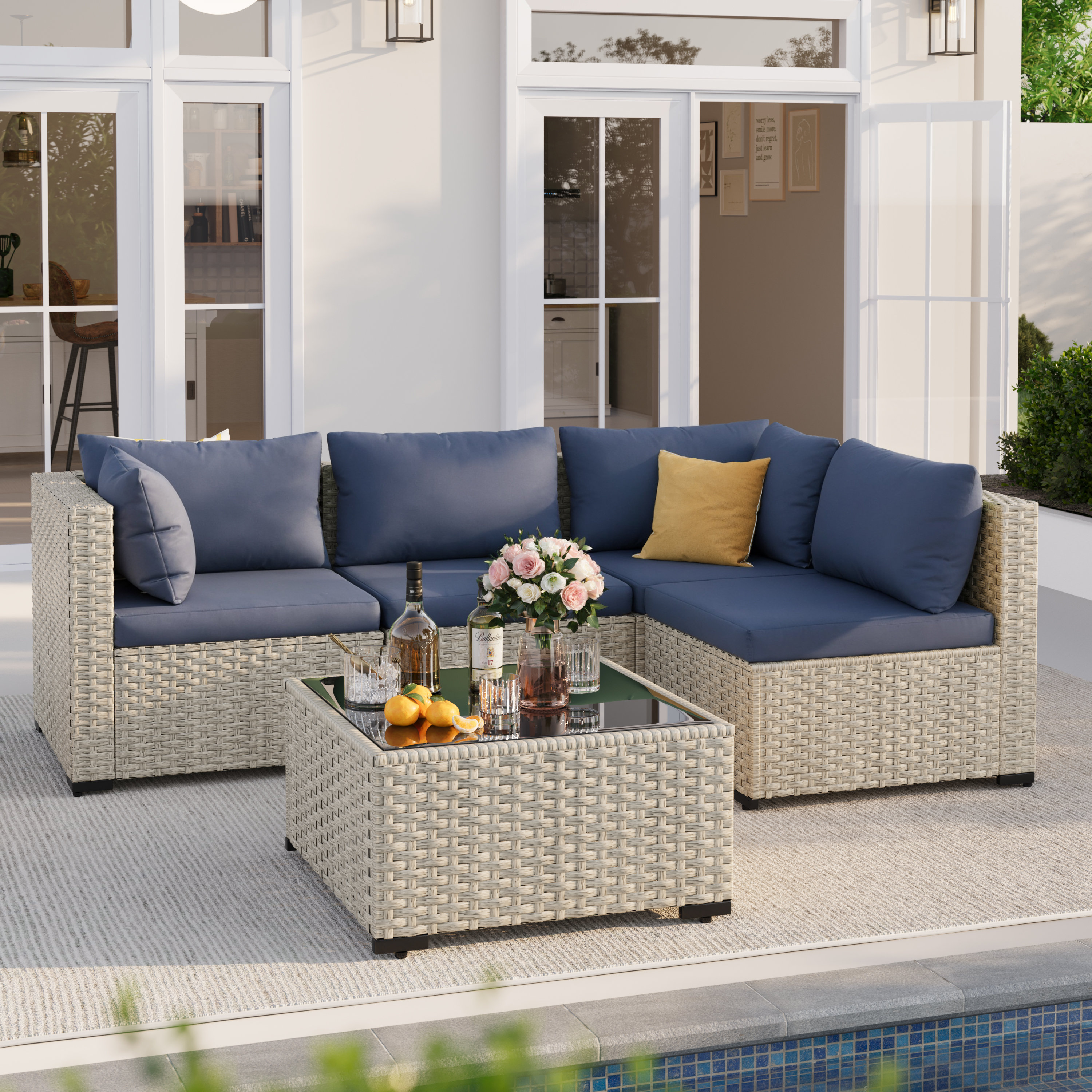 Ebern Designs 5 Piece Patio Conversation Set With Coffee Table And ...