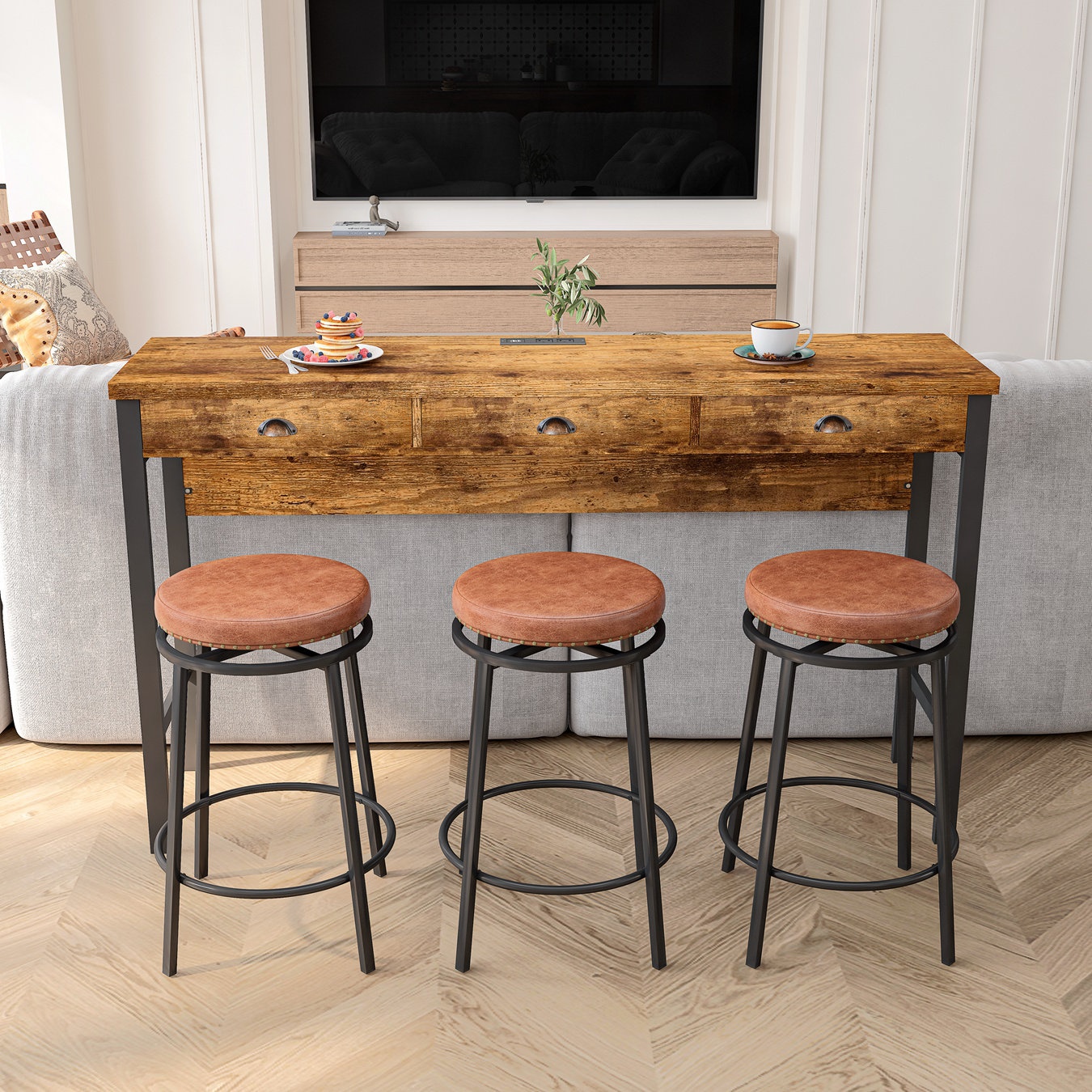 17 Stories Arcole 3-Drawer Long Dining Table Set with Power Outlets ...