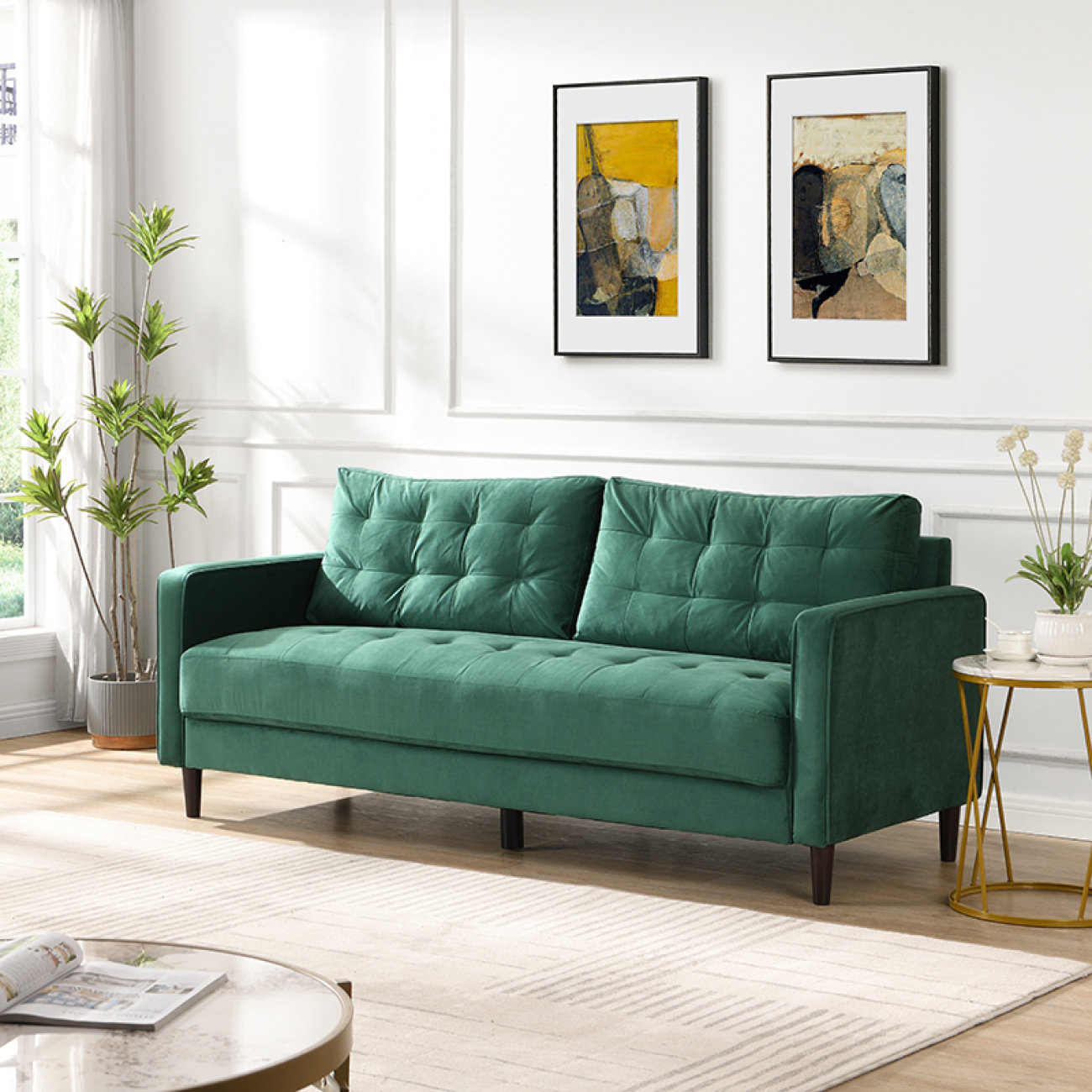 George Oliver 74" High Resilience Three Seater Sofa Wooden Frame 3 Seat ...