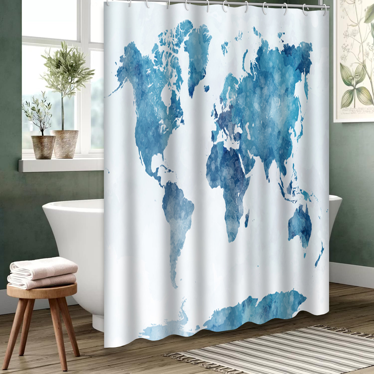 East Urban Home Earth Waterproof Shower Curtain,World Map Watercolor ...