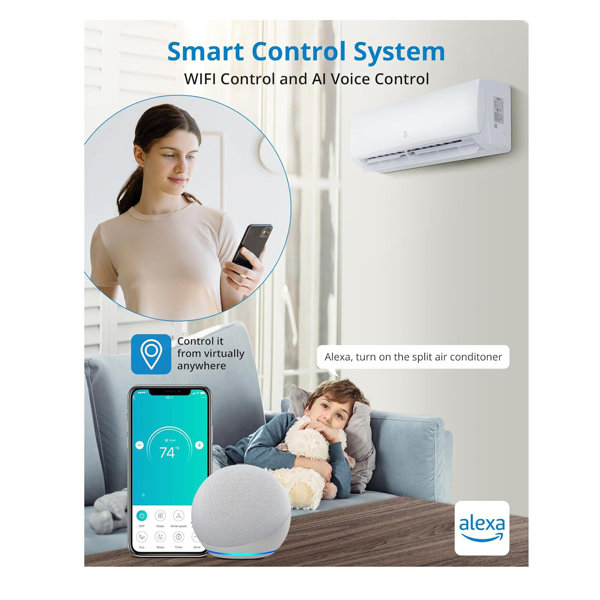 Gaomon 9000 BTU Wi-Fi Connected Ductless Mini Split Air Conditioner ...