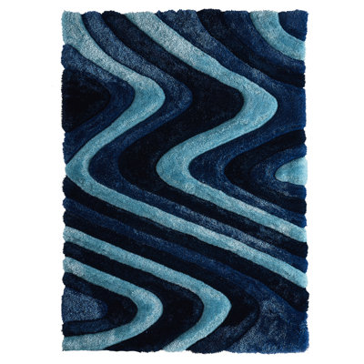 Orren Ellis Thionville Abstract Shag Blue/Sky Blue Area Rug | Wayfair