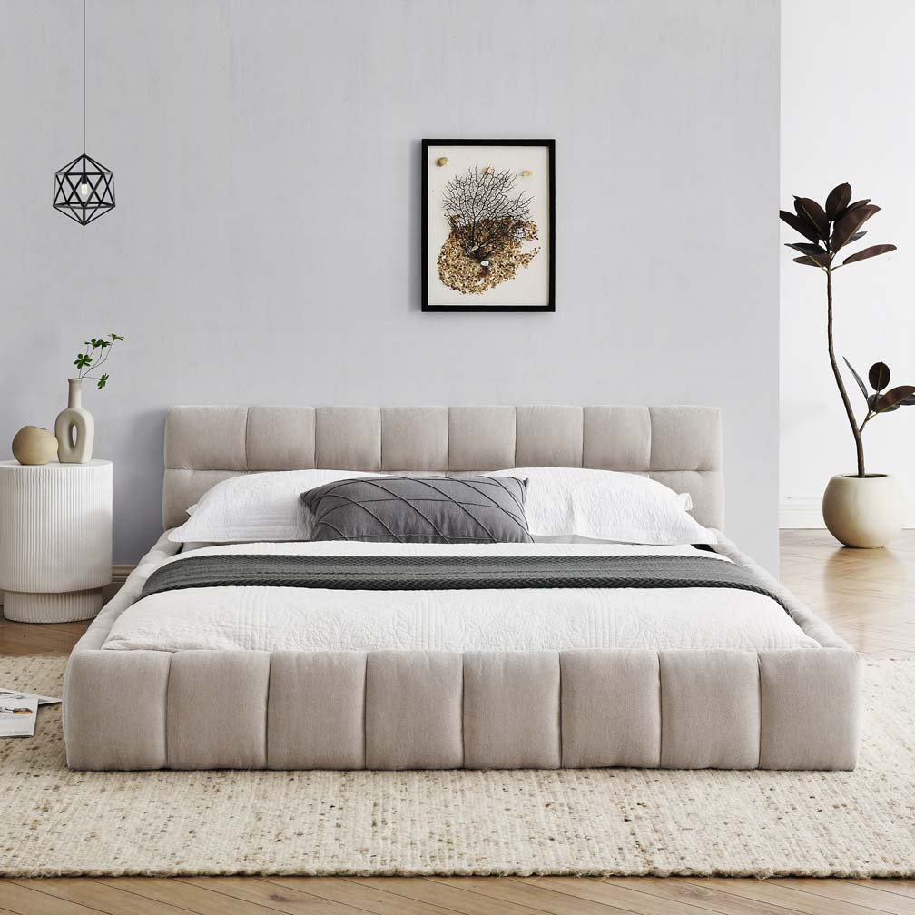 Latitude Run® Chenille Fabric Grounded Bed Frame | Wayfair