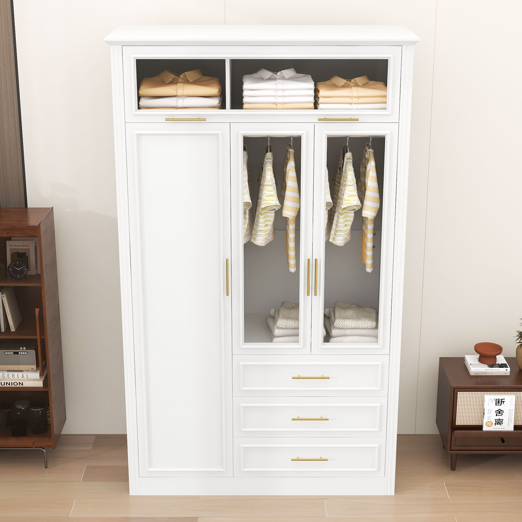 House of Hampton Wardrobe Armoire with LED Lights, 3 Drawers, and ...