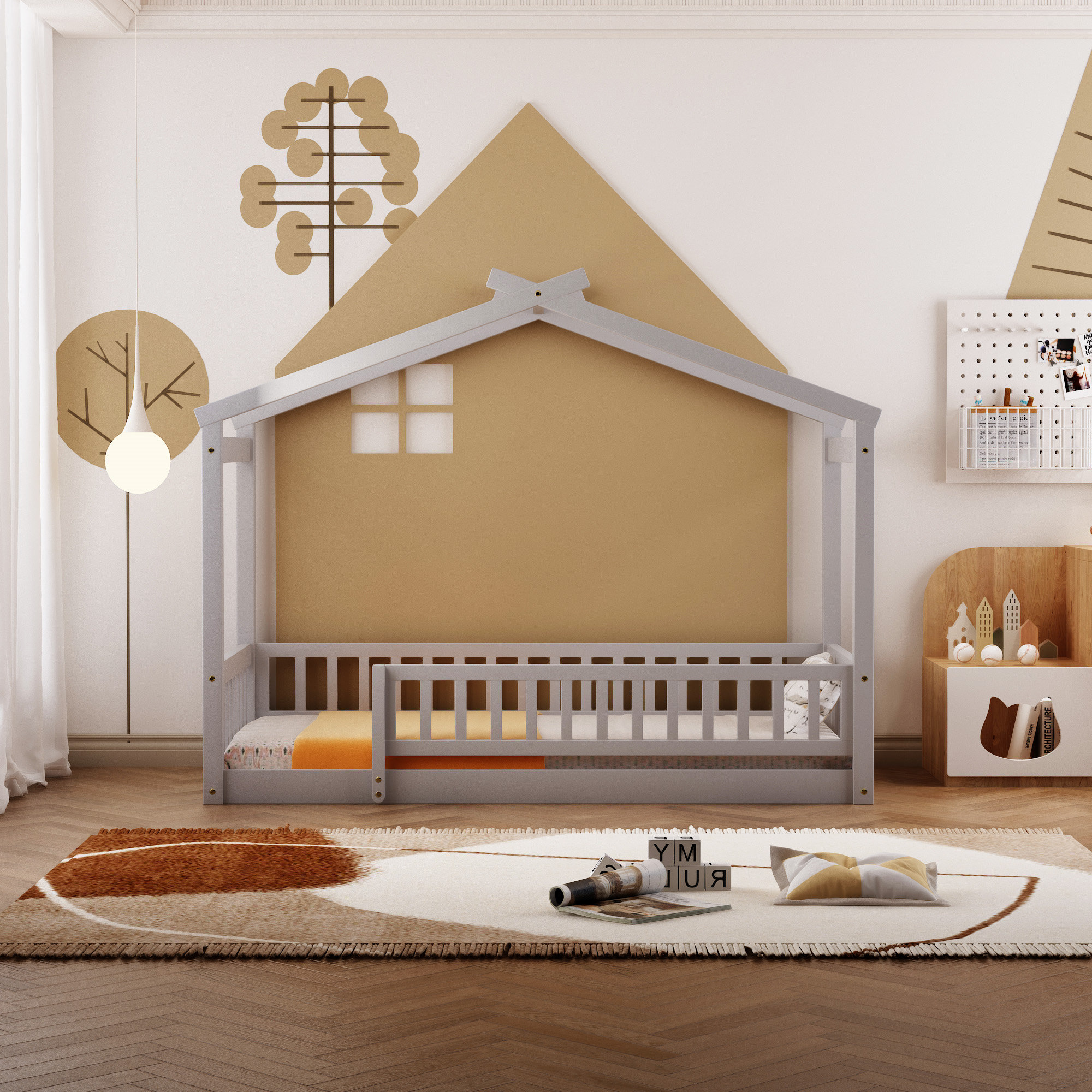 Harper Orchard Wood Bed House Bed Frame With Fence | Wayfair