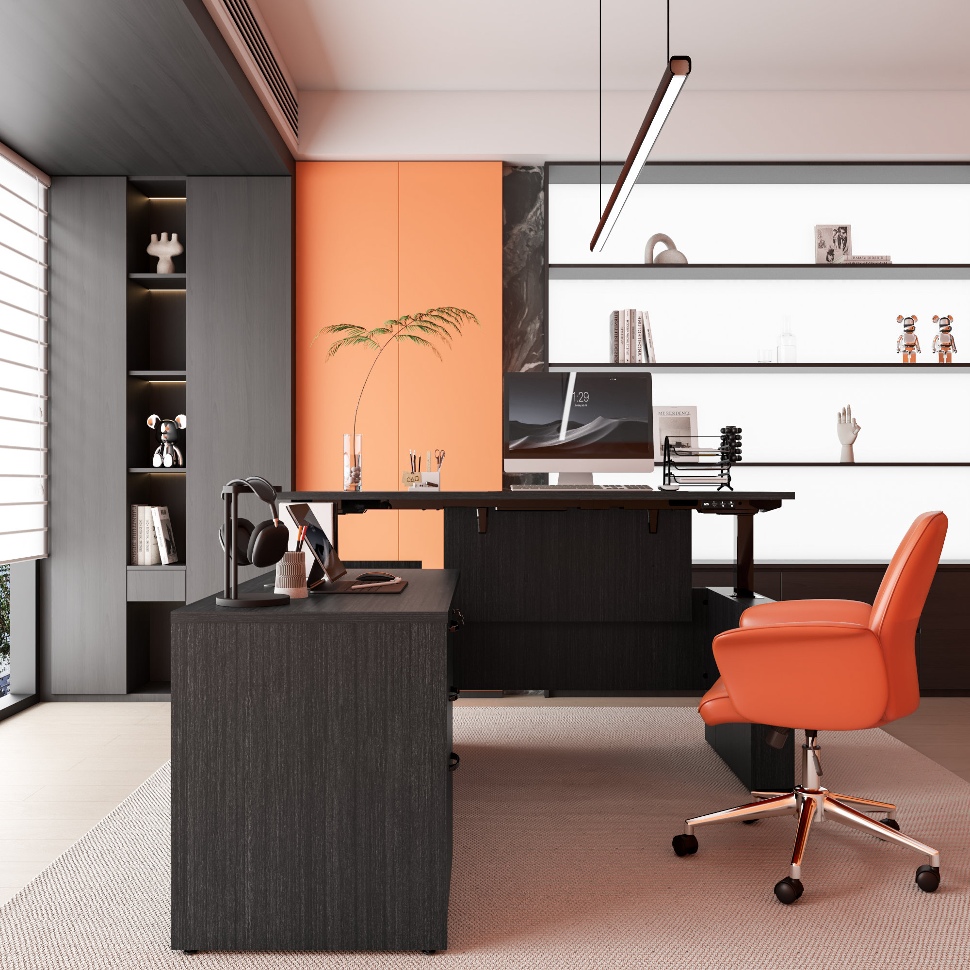Inbox Zero 66.93" L Shaped Executive Standing Desk With File Cabinet ...