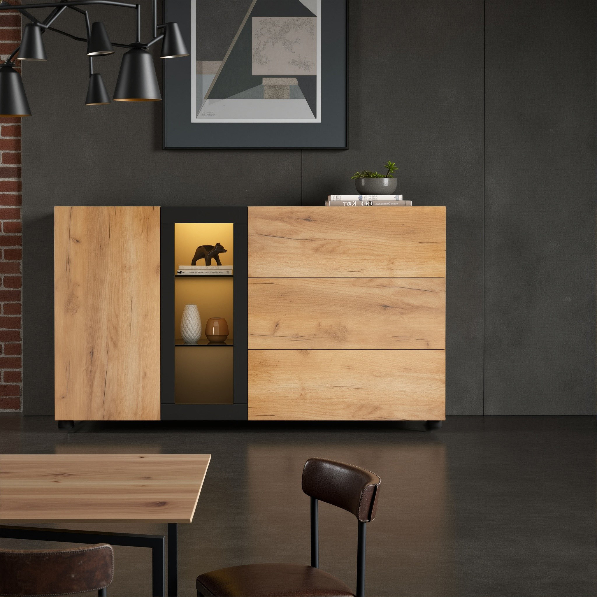 Metro Lane Modern Sideboard With LED Display, Buffet Cabinet With 3 ...