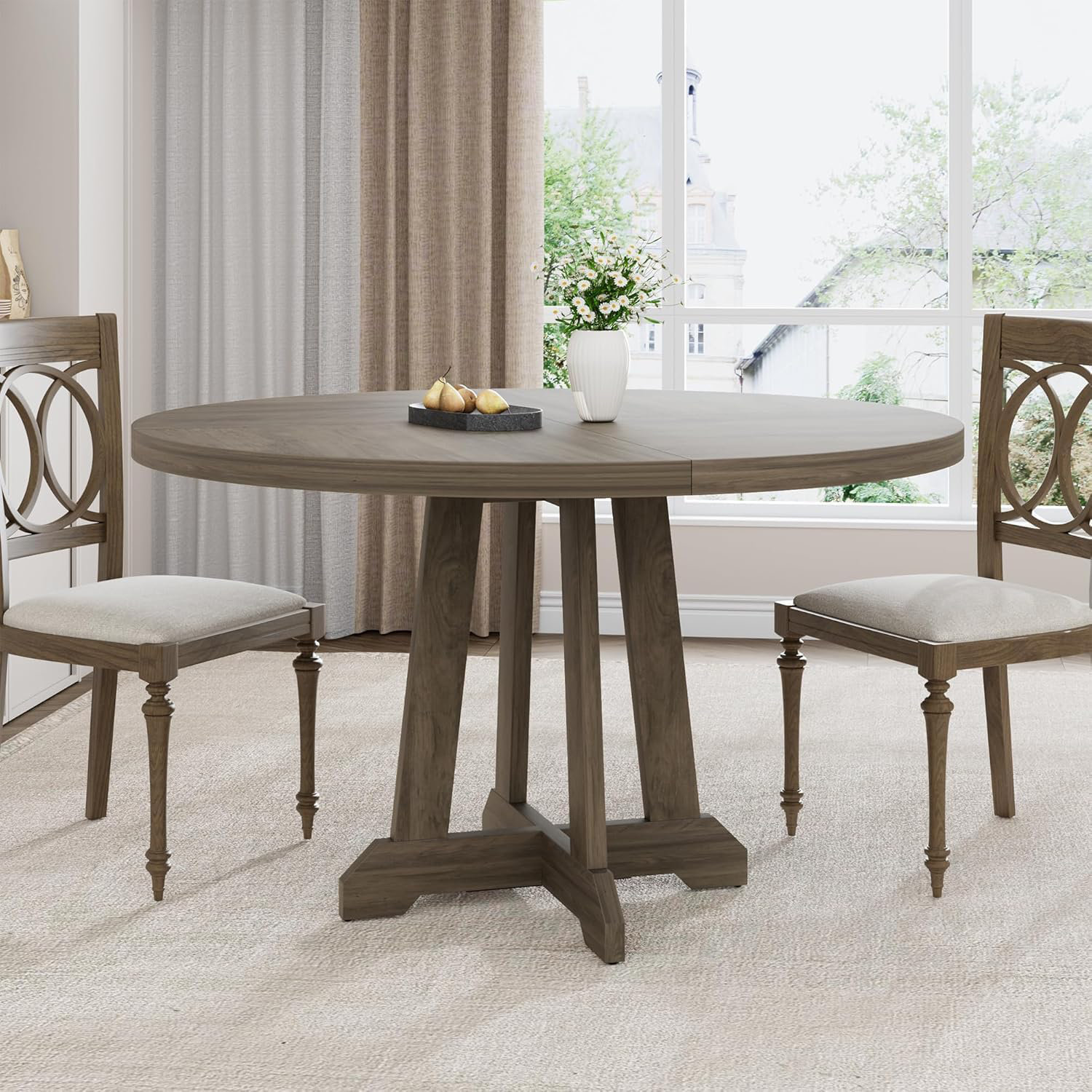 Winston Porter 47 Inch Wood Round Dining Table For 4, Modern Kitchen ...