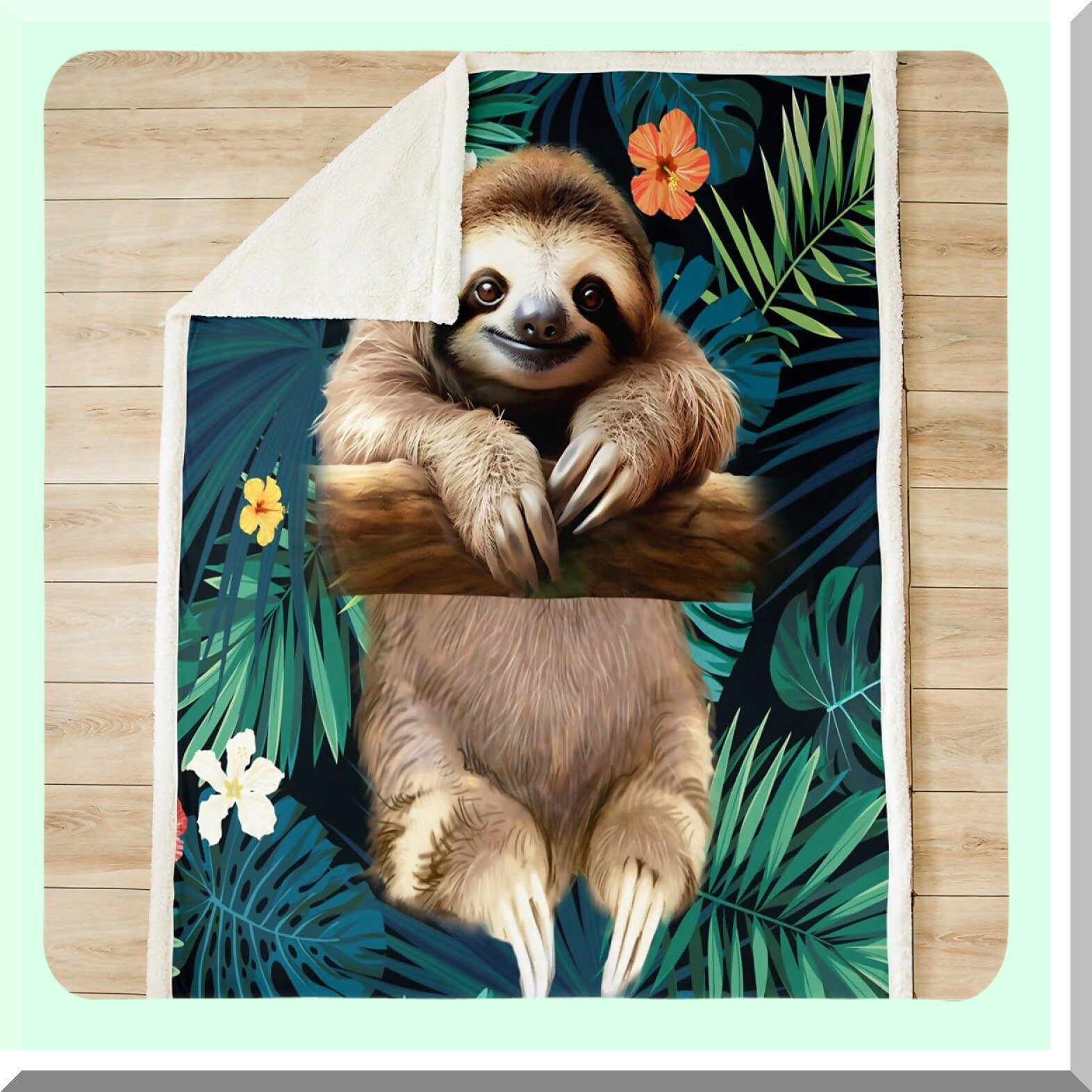 BRBCA Tropical Sloth Sherpa Fleece Blanket-Cute Animal Print, Cozy ...