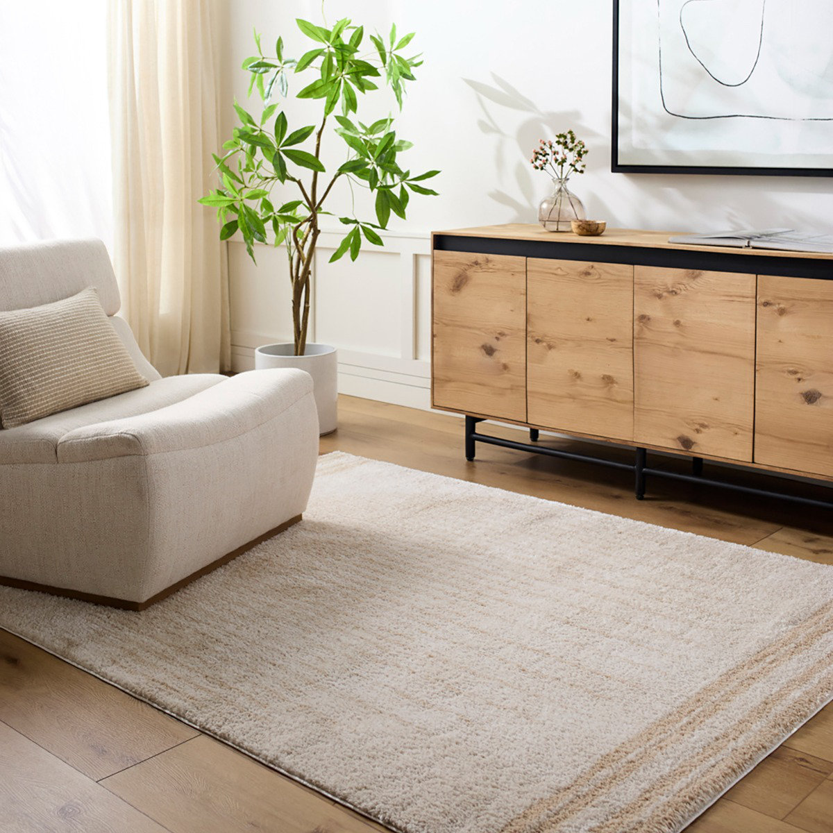 Latitude Run Beige Modern Washable Shaggy Rug, Geometric Anti-Slip Rug ...