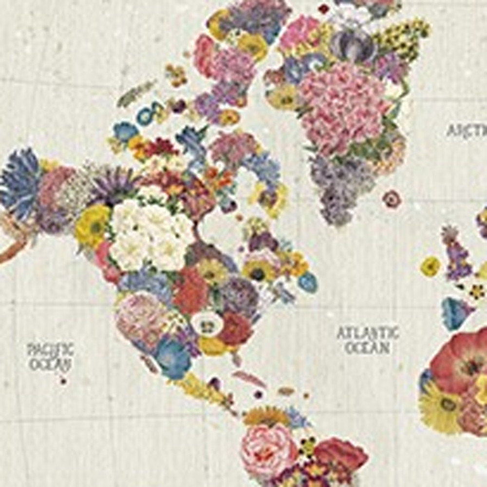 sed98 K2K 36" x 24" Fun Floral Map of the World Canvas Wall Art ...