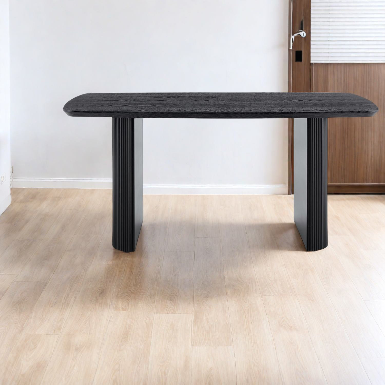 Latitude Run® Spacious Mdf Dining Table, Black Wood Grain, Modern Style ...