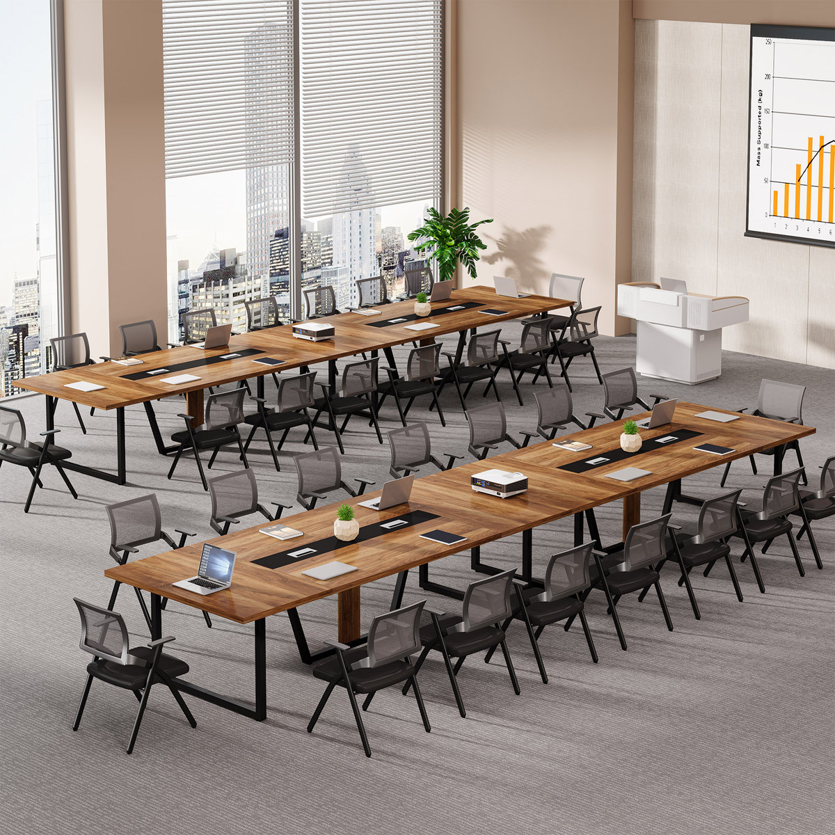 17 Stories 8FT Large Conference Table, Rectangle Meeting Podcast Table ...