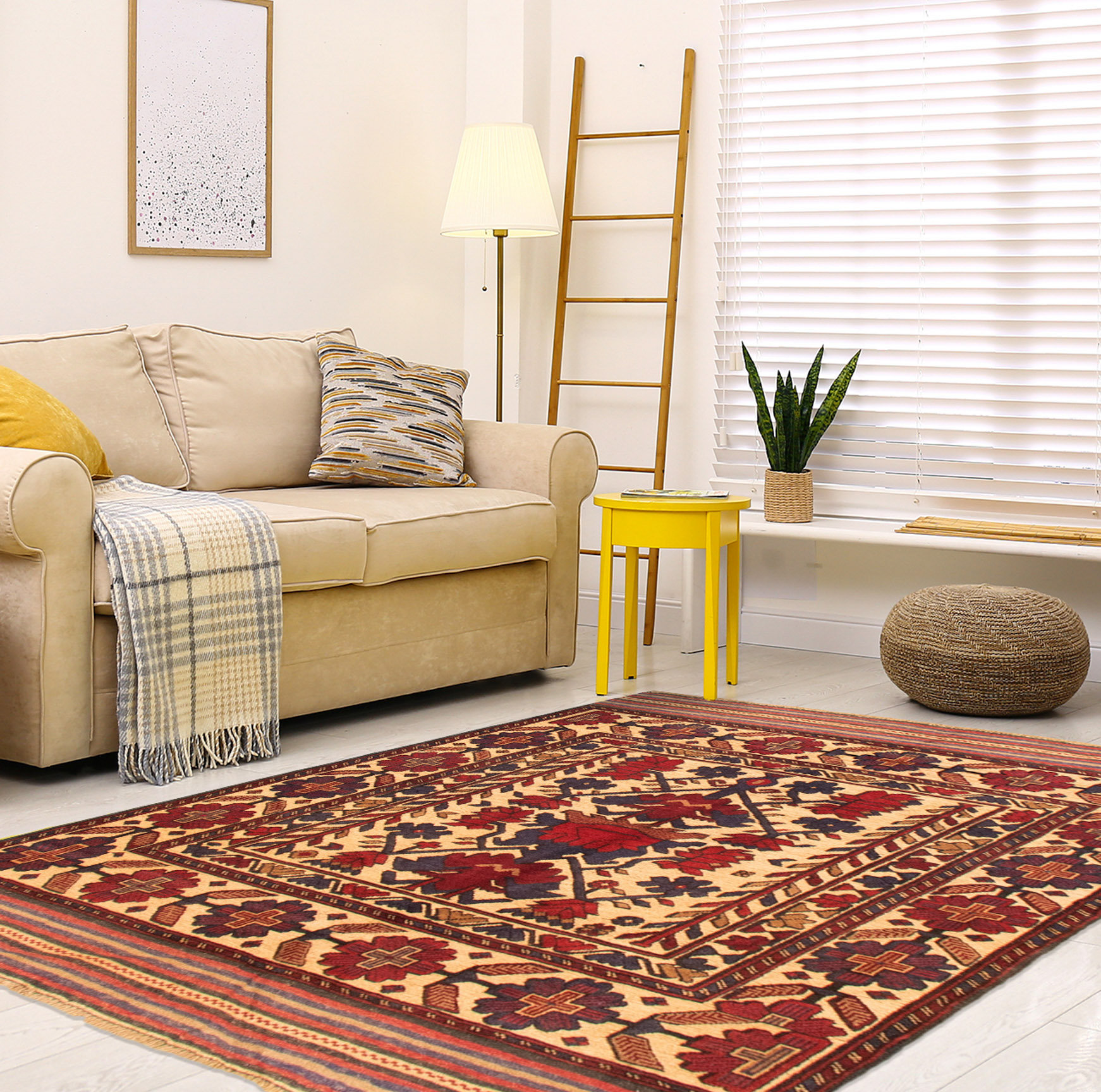 Isabelline One-of-a-Kind Chatoya Hand-Knotted New Age 4'3" x 5'3" Wool ...