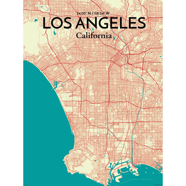 OurPoster.com " Los Angeles City Map " on Paper | Wayfair