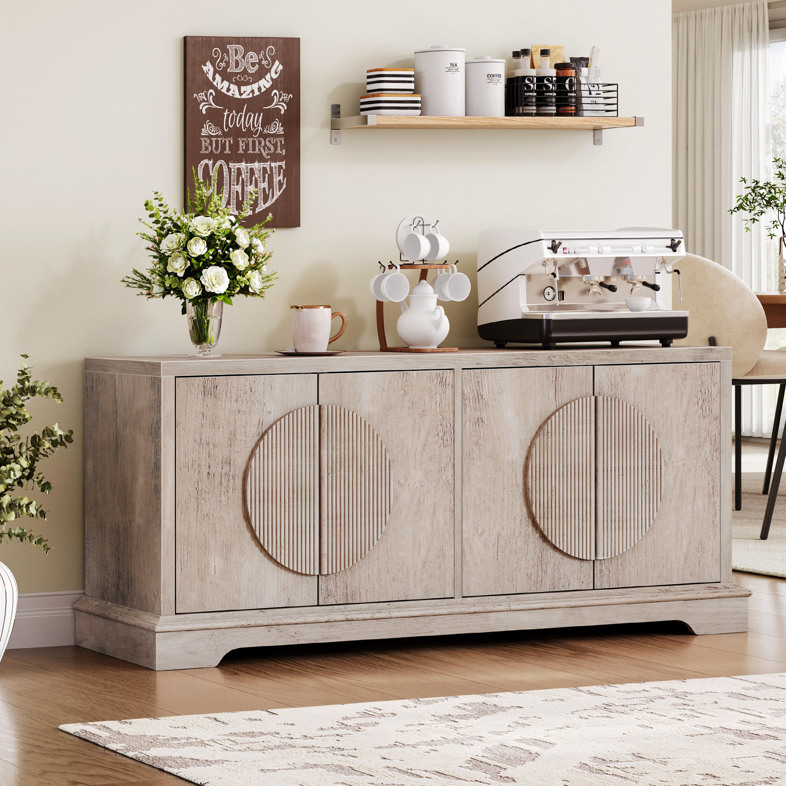 Ebern Designs Sideboard Buffet Cabinet with Push-to-Open Doors, Storage Cabinet with Adjustable ...