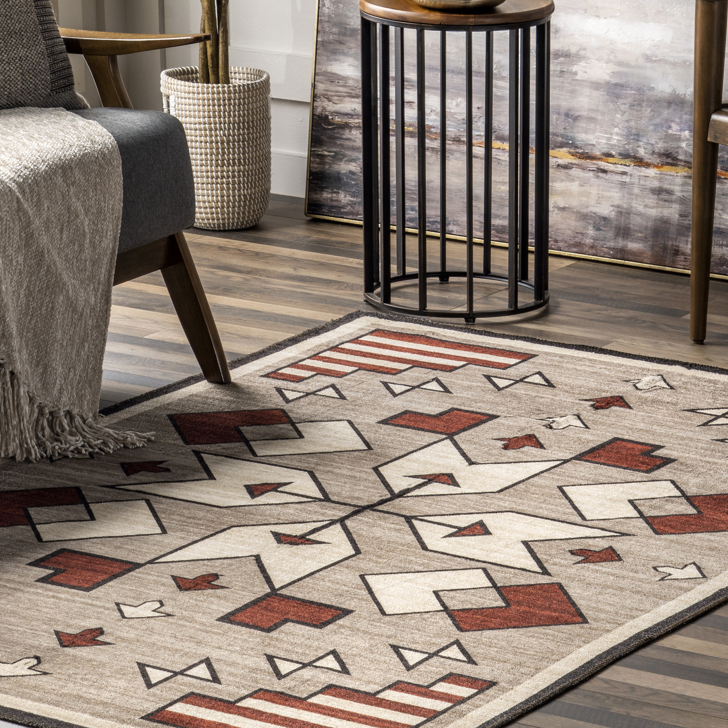 Union Rustic Petra SpinClean Boho Arrows Machine Washable Area Rug ...