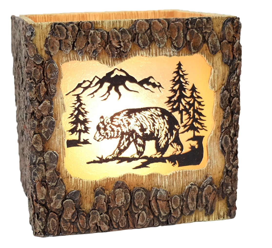 Millwood Pines Polyresin Bear Carving Square Plug-in Tabletop Night ...