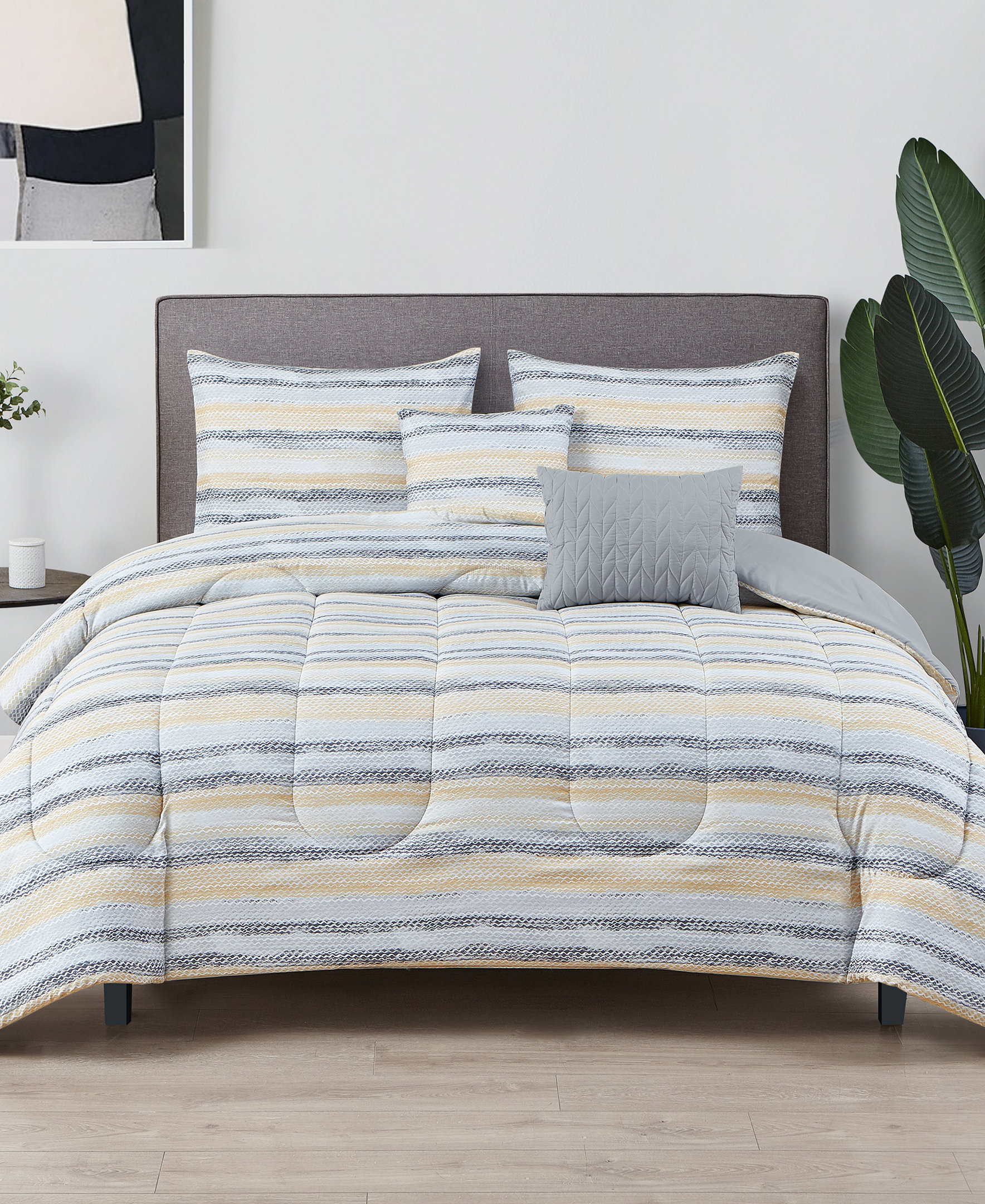 Beco Home Emerson Gray Microfiber Modern and Contemporary 5 Piece ...