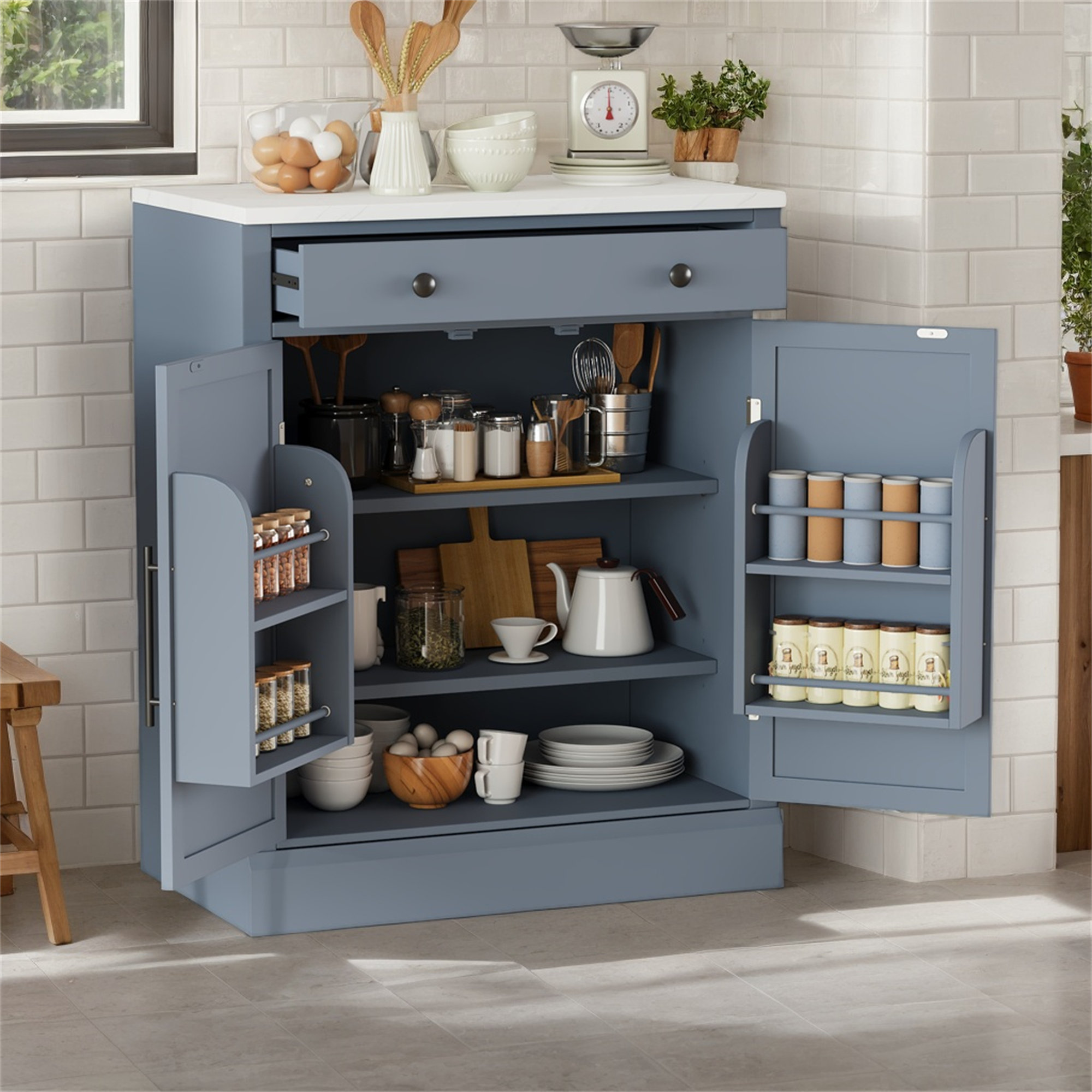 Latitude Run® Modern Freestanding Kitchen Pantry Cabinet With Drawer, 2 ...