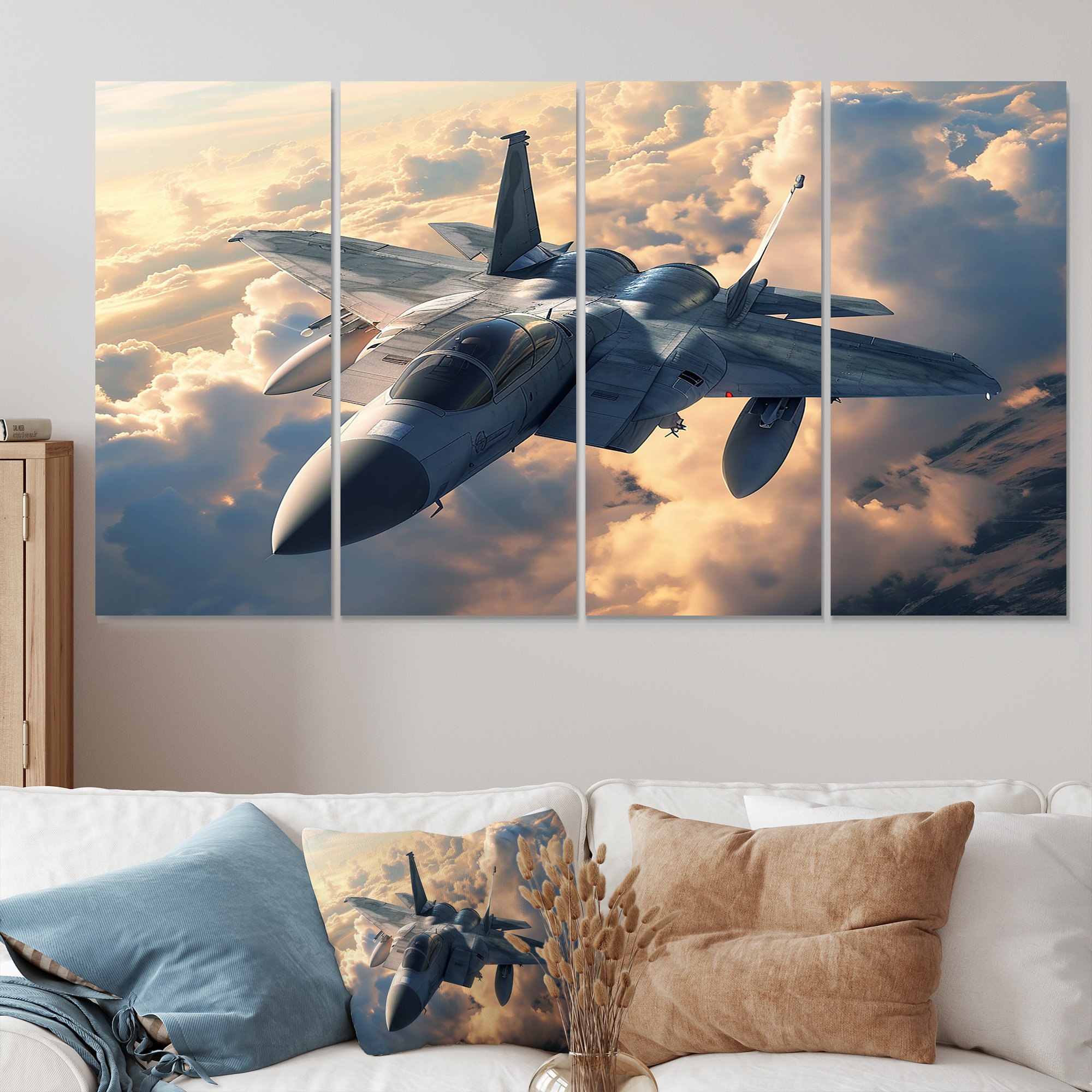 Latitude Run® Fighter Jet In Action Above The Clouds - Train Wall Art 4 ...