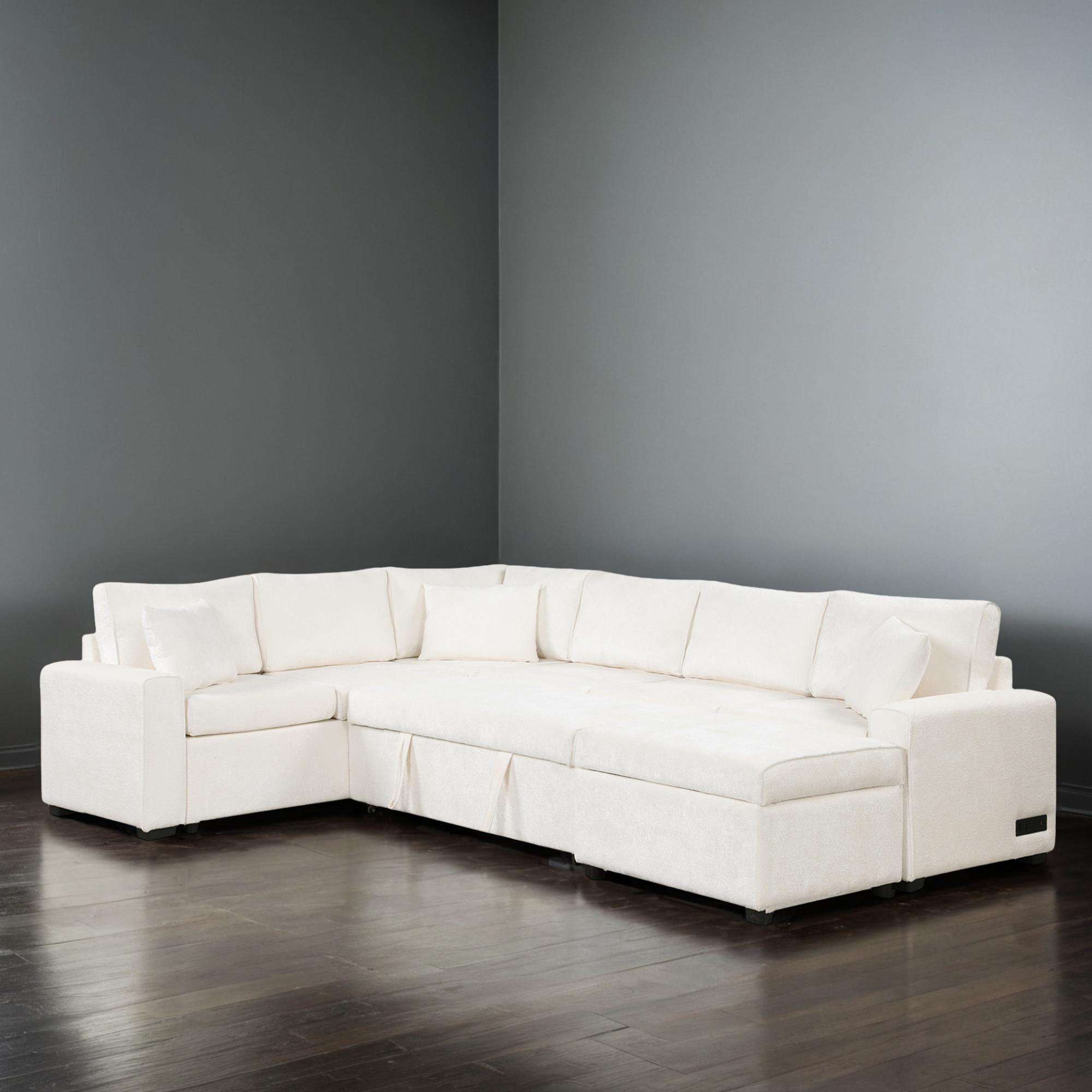 Latitude Run® 112" Wide U-Shaped Pull Out Sleeper Sectional Sofa Bed ...