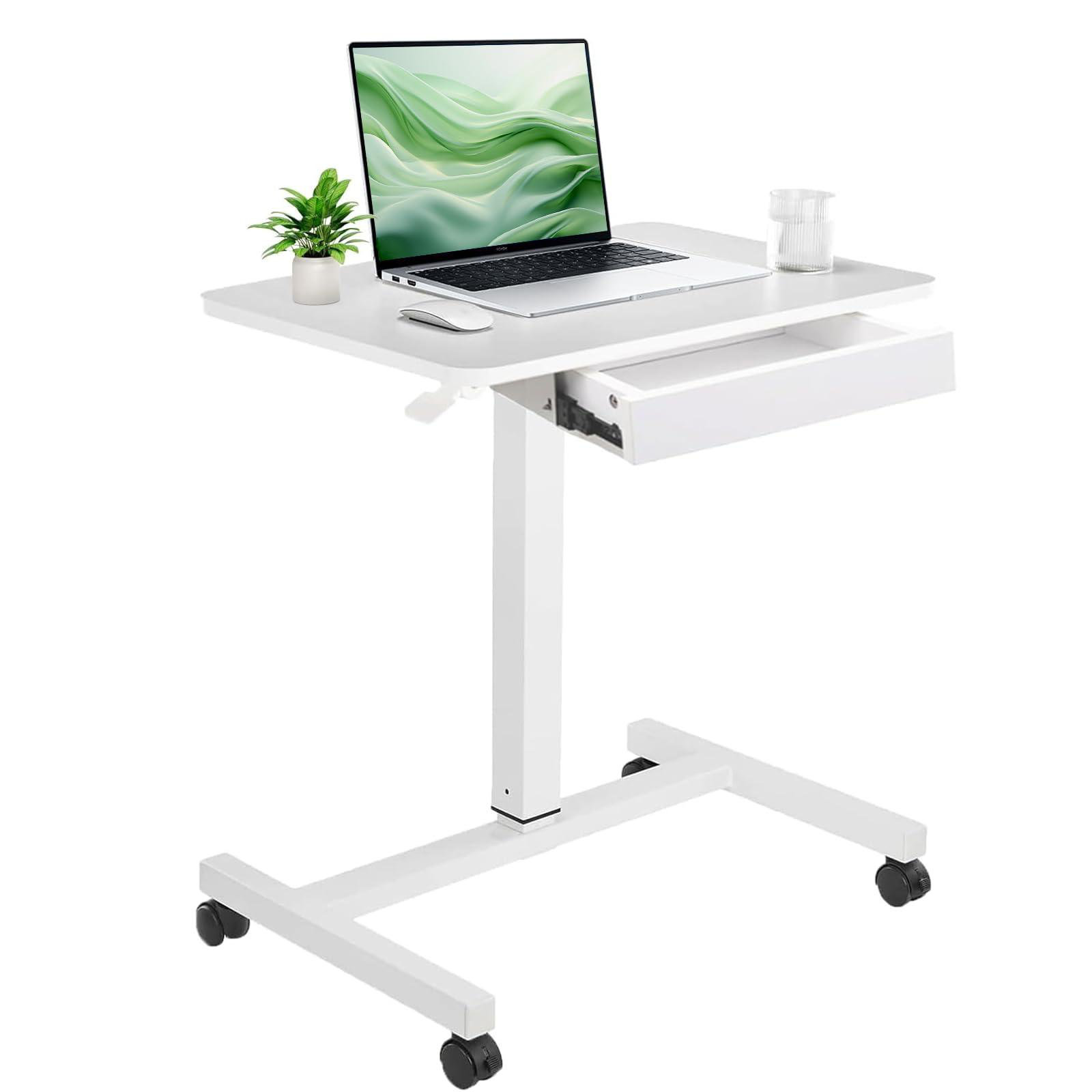 BBCPC Mobile Height Adjustable Laptop Desk with Lockable Wheels, Drawer ...