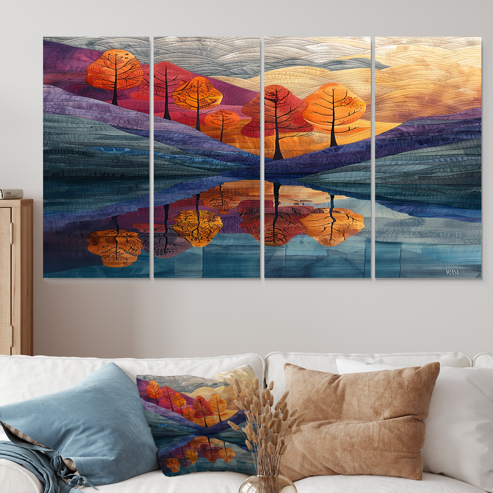 Millwood Pines Red Autumn Trees By The Mountain Lake - Lake Wall Art ...
