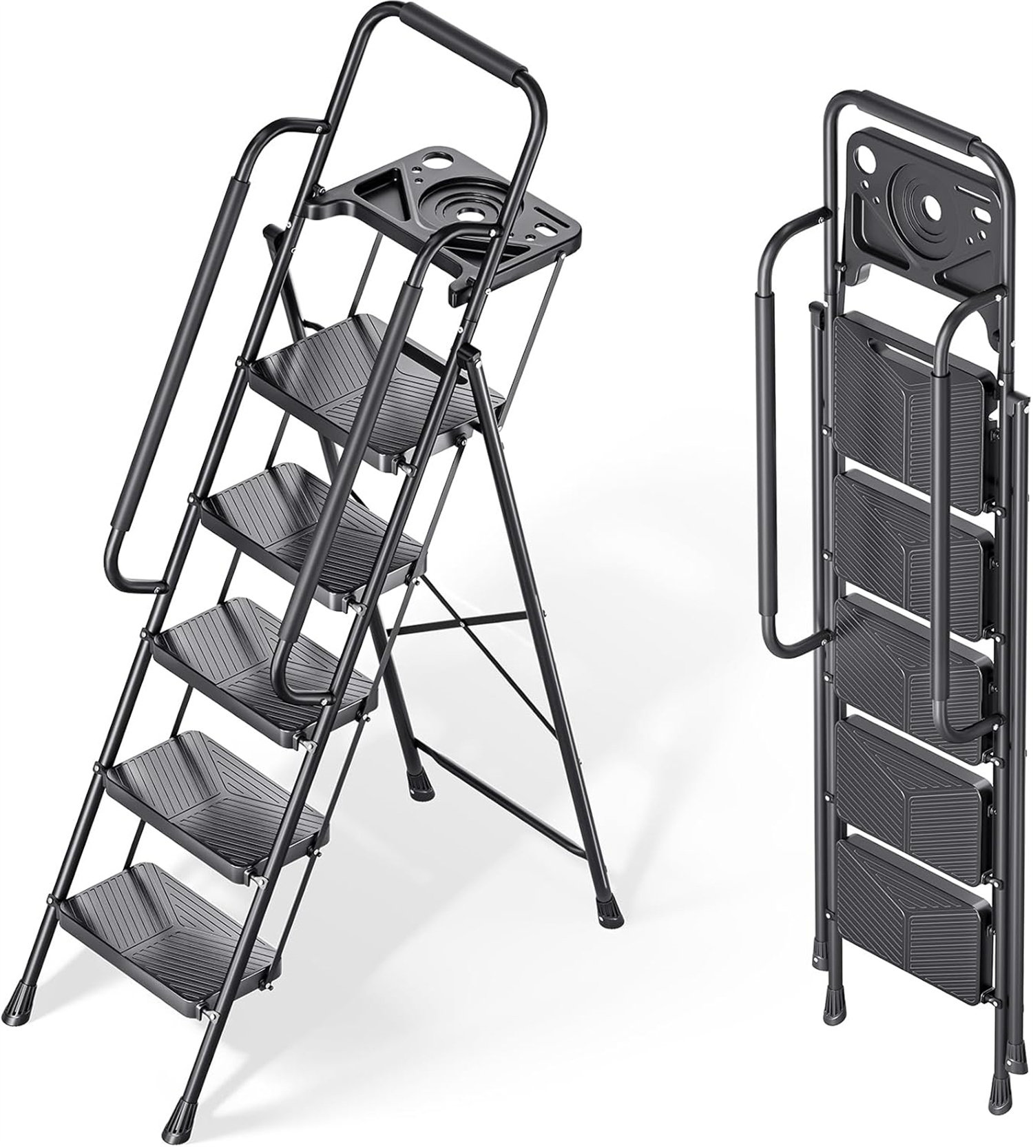 WFX Utility™ Folding Ladder with Handrails, Anti-Slip Pedals(2-Step, 3 ...