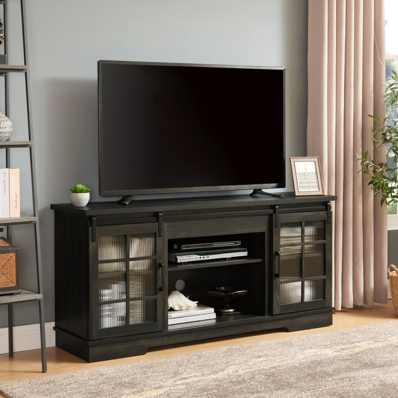 George Oliver Sliding Door TV Stand, Large Storage Cabinet, Charcoal ...