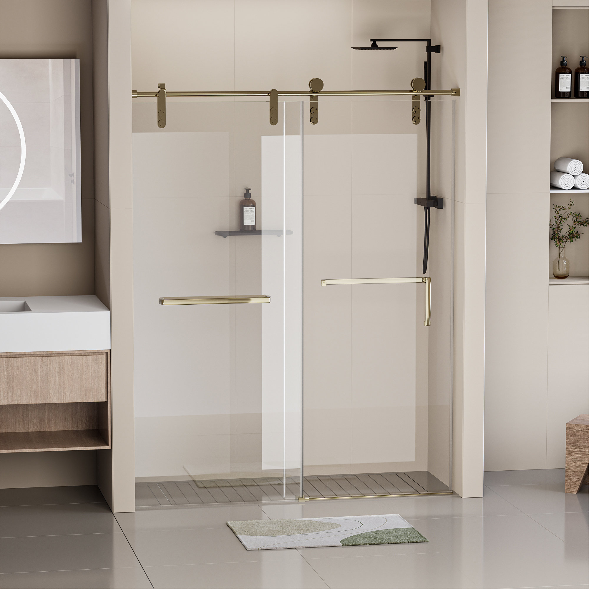 BOAIXINGFAN 56-60 In. W X 76 In. H Frameless Shower Door, Single ...