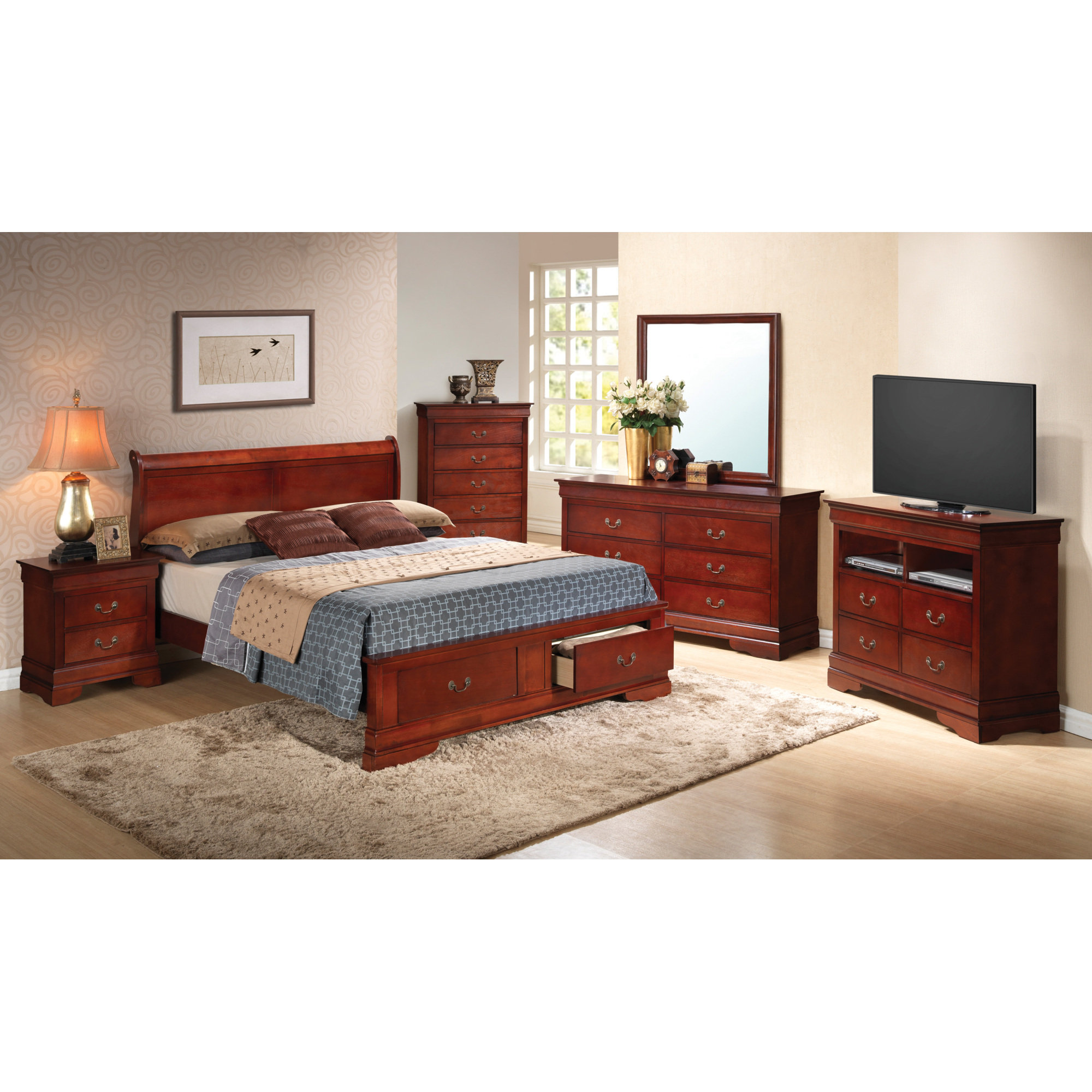 Darby Home Co Ample Storage Cherry Particle Board Traditional Style ...