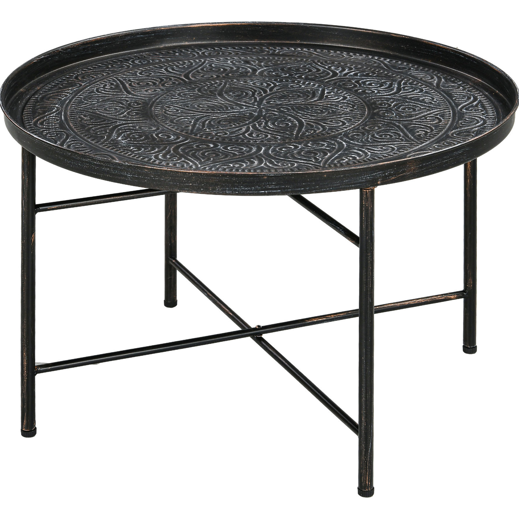 17 Stories 24" Round Vintage Coffee Table With Hammered Metal Surface ...