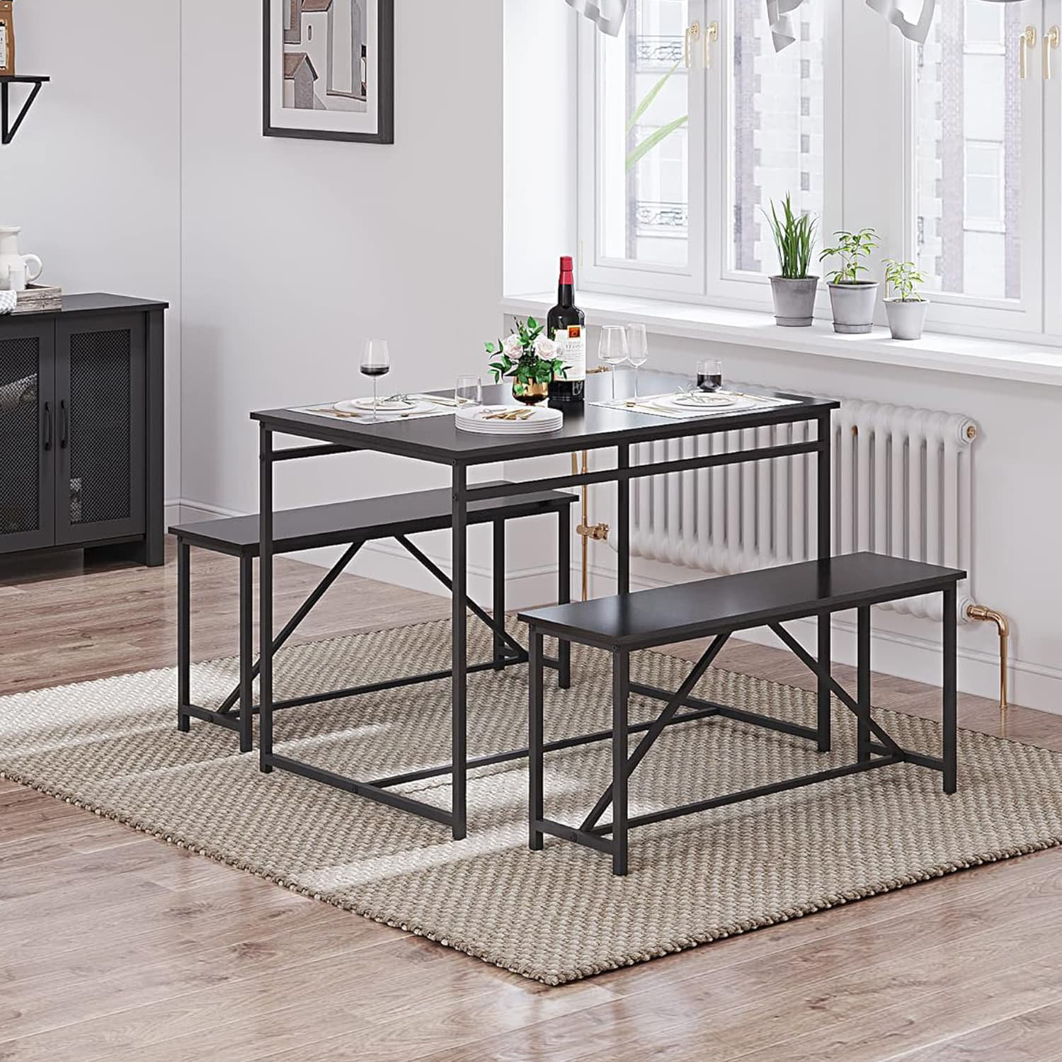 Latitude Run® 3 Piece Dining Table, Kitchen Table, Two Benches ...