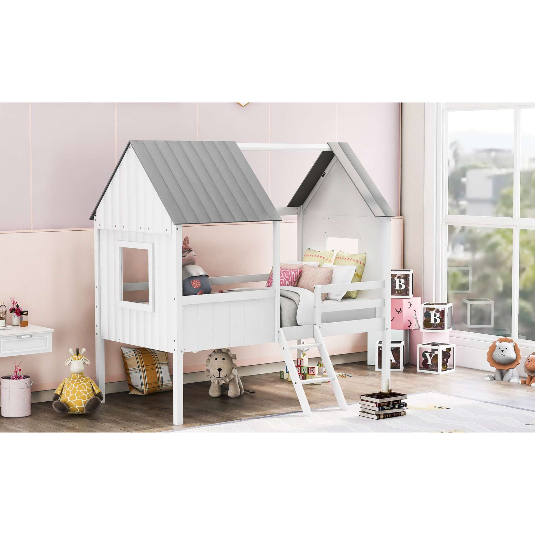 Ophelia & Co. Low Loft Twin Size House Bed - Two Windows For ' Fun ...