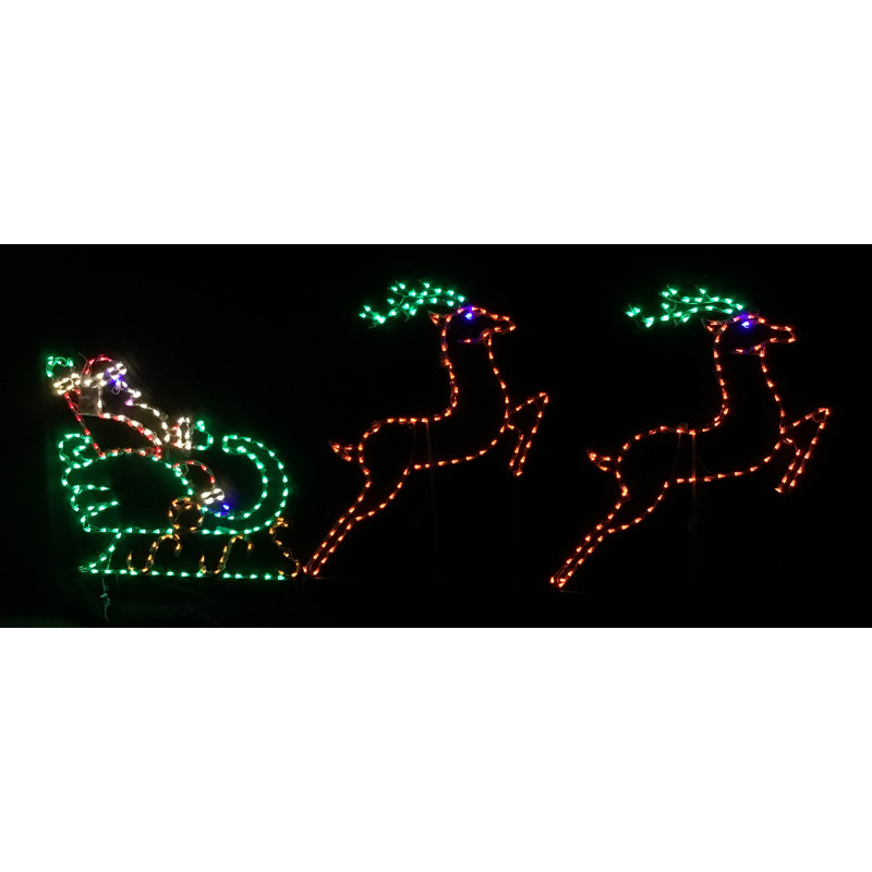 Lori's Lighted D'Lites Medium Santa in Sleigh with 2 Leaping Deer ...