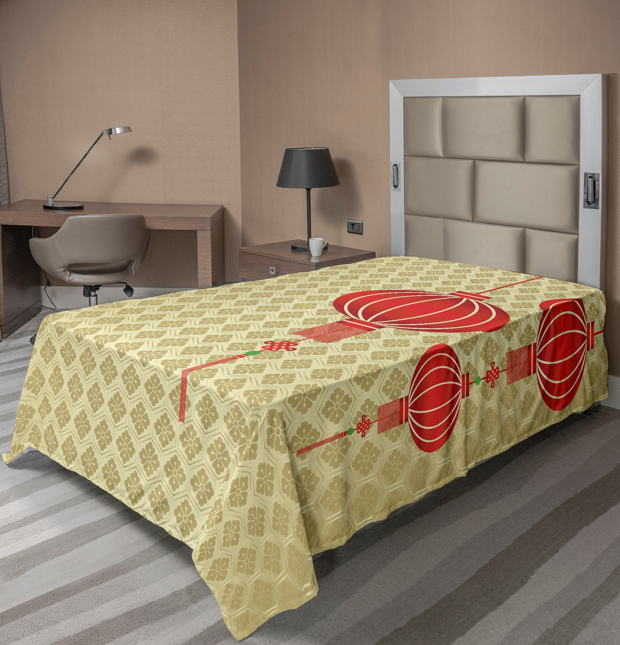 Ambesonne Asian Top Flat Sheet Chinese Baroque Art Pattern Earth Yellow ...