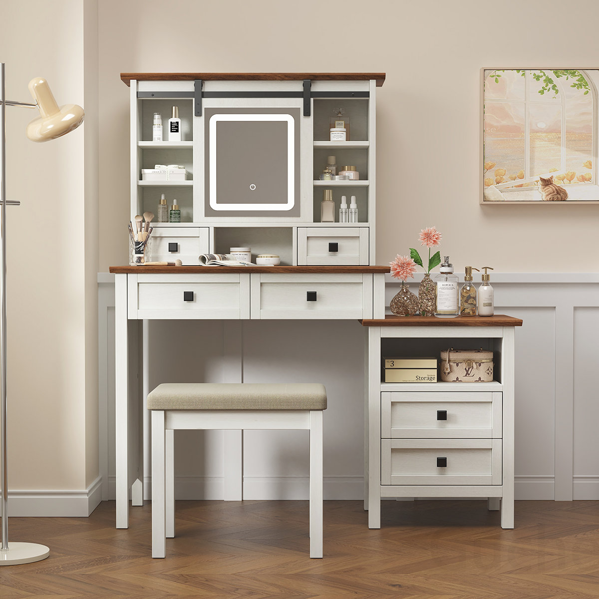 Ophelia & Co. Charming Rustic Vanity Desk with Multiple Functions ...