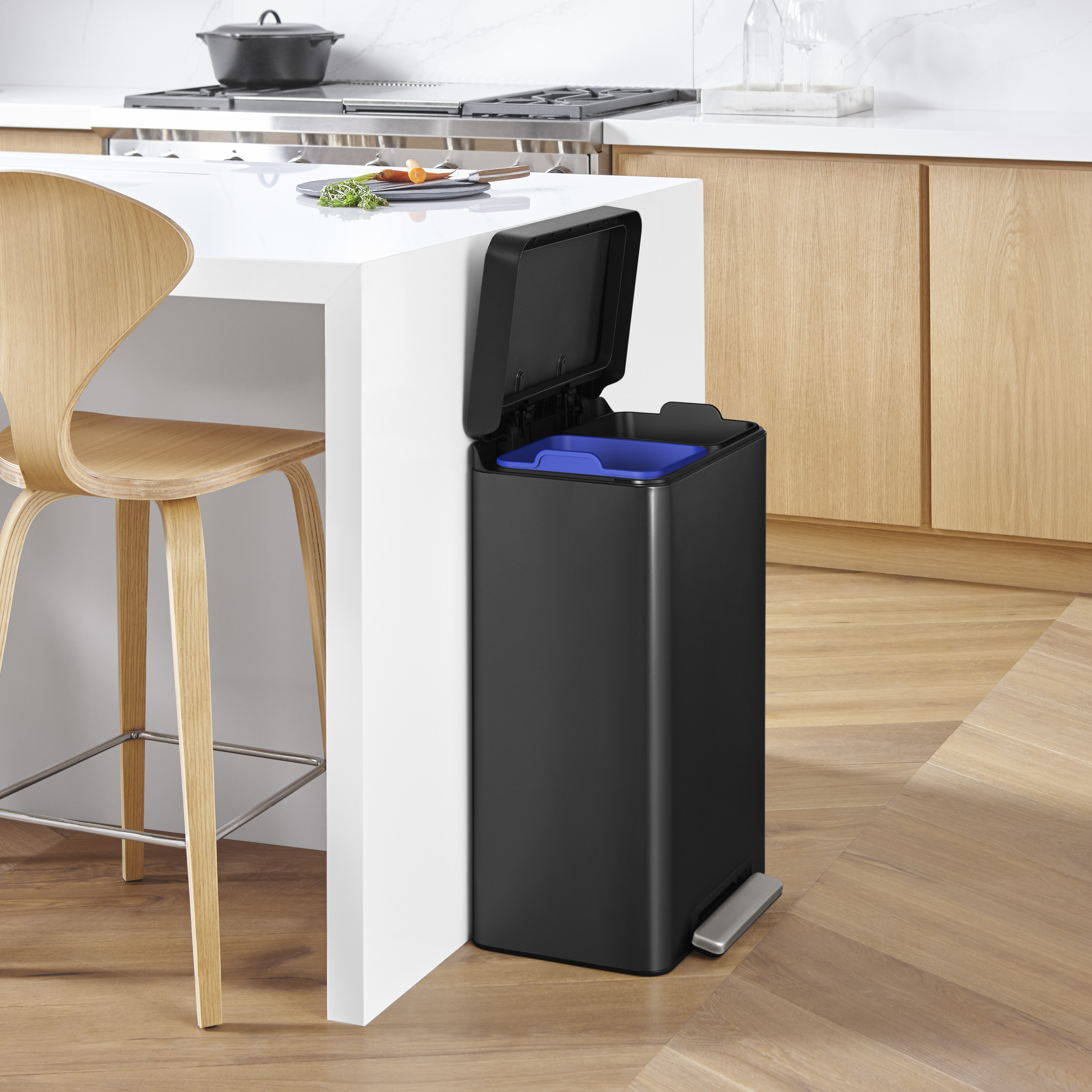 Kohler Reset 11 Gallon Dual Compartment Kitchen Trash Can, Stainless ...
