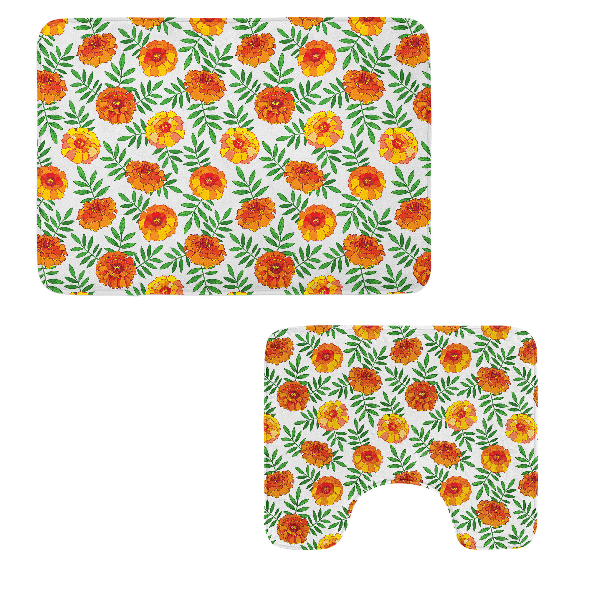 East Urban Home Floral Bathroom Rug Set 2 Pieces Rectangle & Contour ...