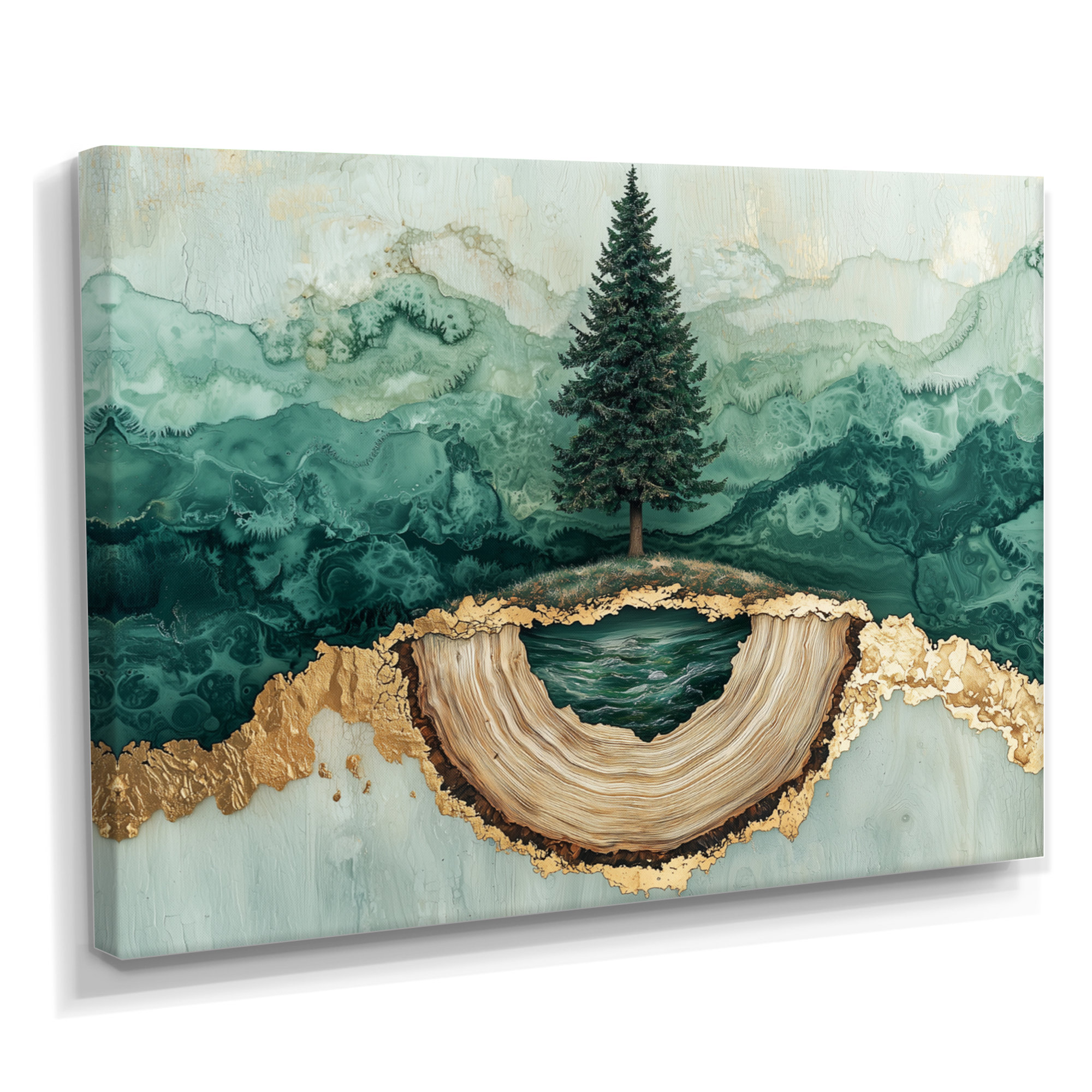 Millwood Pines Emerald Pine Tree On Wooden Tree Slide II - Forest ...