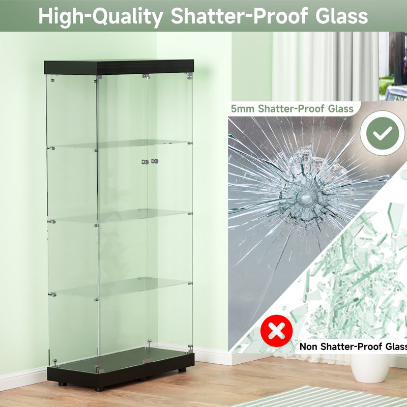 Latitude Run® Keevin 4-Tier Glass Display Cabinet, Fast Installation ...