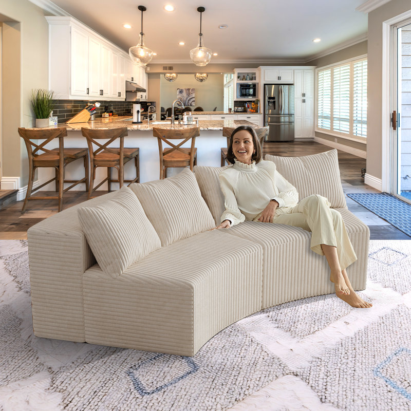 Latitude Run® Temica 90.5"W Corduroy Vacummed Curved Sectional, Low ...