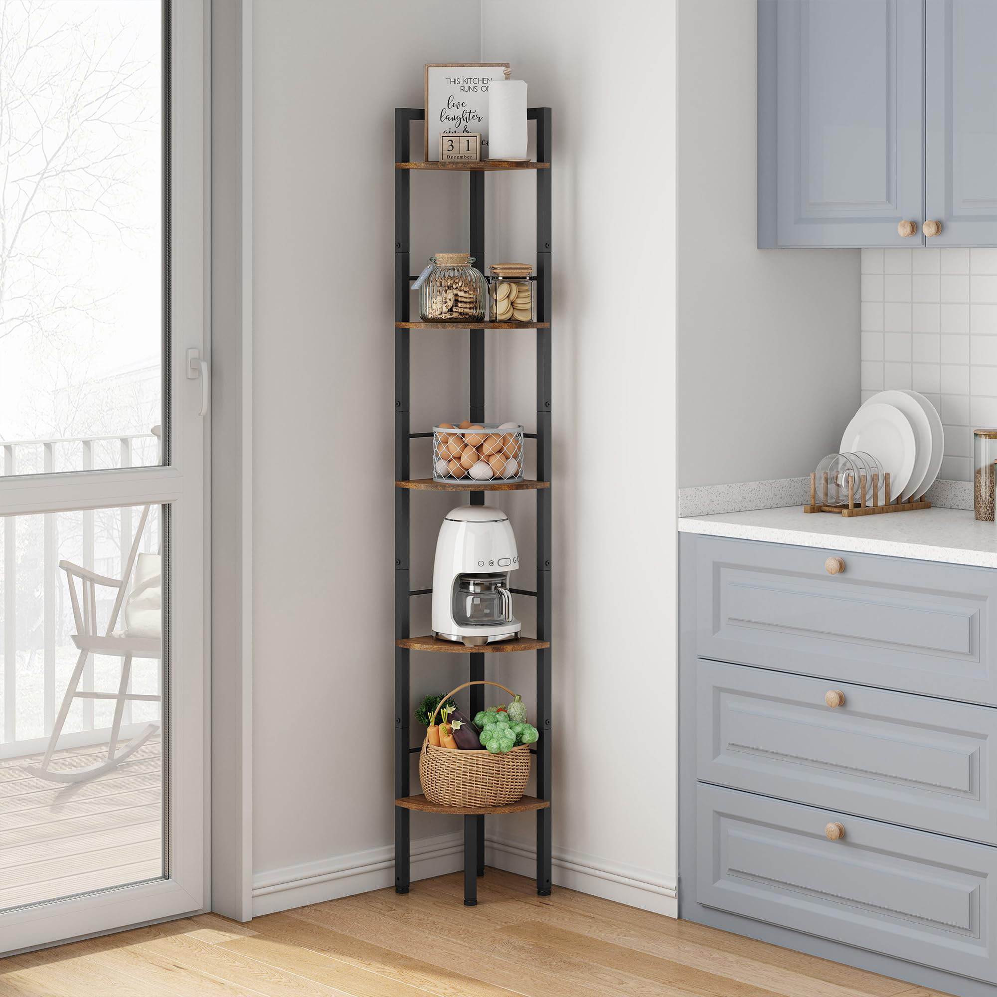 17 Stories Narrow Corner Shelf Stand 5 Tier Industrial Corner Ladder ...